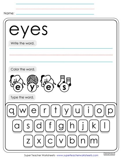 Write, Color, Type: Eyes Printable Sight Words Individual Type PDF ...