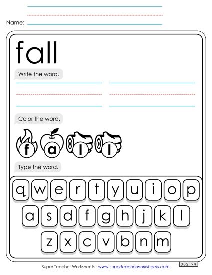 Write, Color, Type: Fall Printable Sight Words Individual Type PDF ...