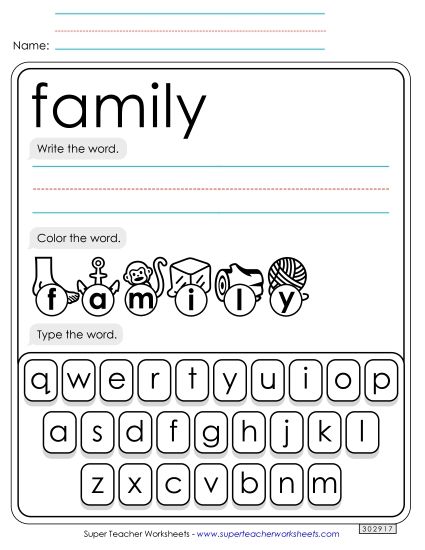Write, Color, Type: Family Printable Sight Words Individual Type PDF ...