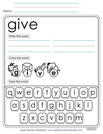 Write, Color, Type: Give Printable Sight Words Individual Type PDF ...