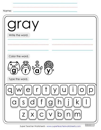 Write, Color, Type: Gray Printable Sight Words Individual Type PDF ...