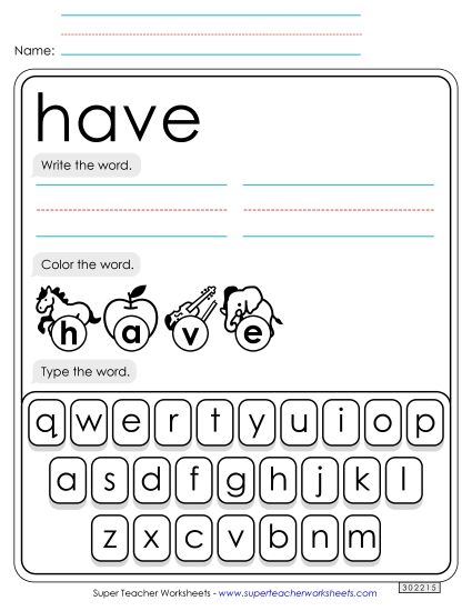 Write, Color, Type: Have Printable Sight Words Individual Type PDF ...