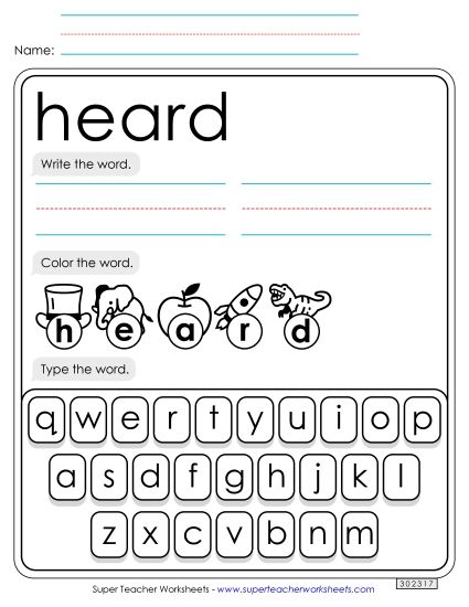 Write, Color, Type: Heard Printable Sight Words Individual Type PDF ...