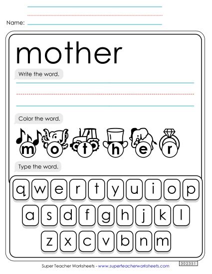Write, Color, Type: Mother Printable Sight Words Individual Type PDF ...