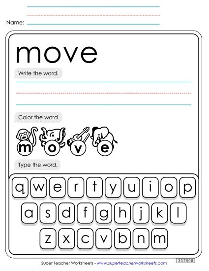 Write, Color, Type: Move Printable Sight Words Individual Type PDF ...