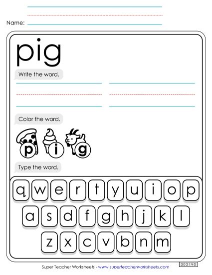Write, Color, Type: Pig Printable Sight Words Individual Type PDF ...