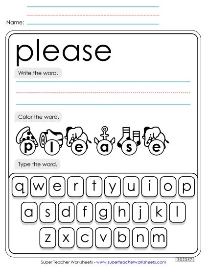 Write, Color, Type: Please Printable Sight Words Individual Type PDF ...