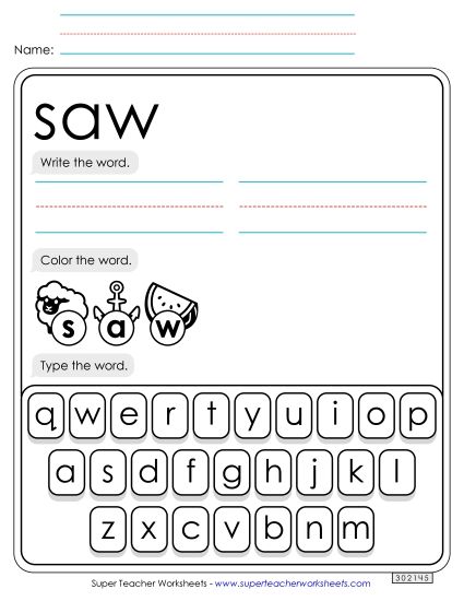 Write, Color, Type: Saw Printable Sight Words Individual Type PDF ...