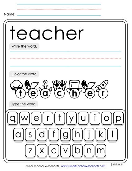 Write, Color, Type: Teacher Printable Sight Words Individual Type PDF ...