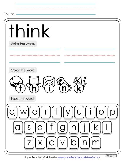 Write, Color, Type: Think Printable Sight Words Individual Type PDF ...