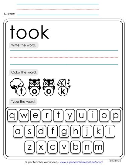 Write, Color, Type: Took Printable Sight Words Individual Type PDF ...