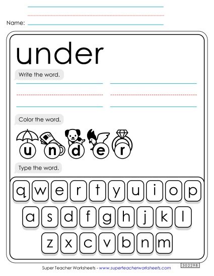 Write, Color, Type: Under Printable Sight Words Individual Type PDF ...