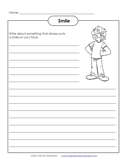 Writing Prompt Worksheet: Smiling Printable PDF Worksheet for Kids