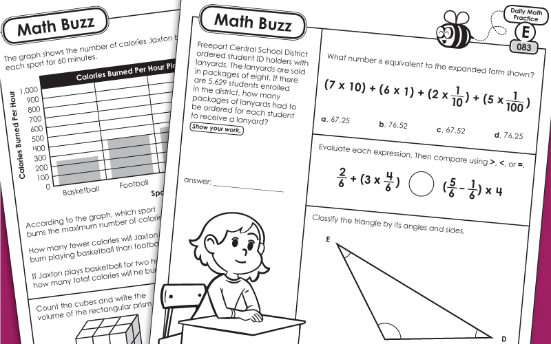 Daily Math Review Worksheets Math Buzz Level E 