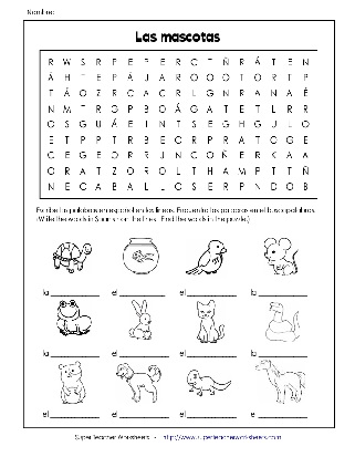 Spanish Vocabulary Worksheets | Fee & Printable